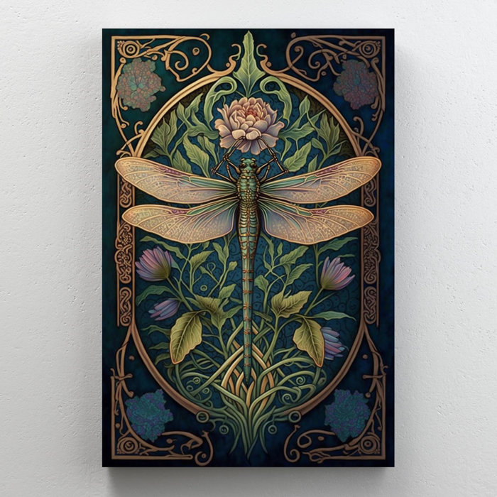 August Grove® Roses and Dragonfly - Wrapped Canvas Graphic Art | Wayfair